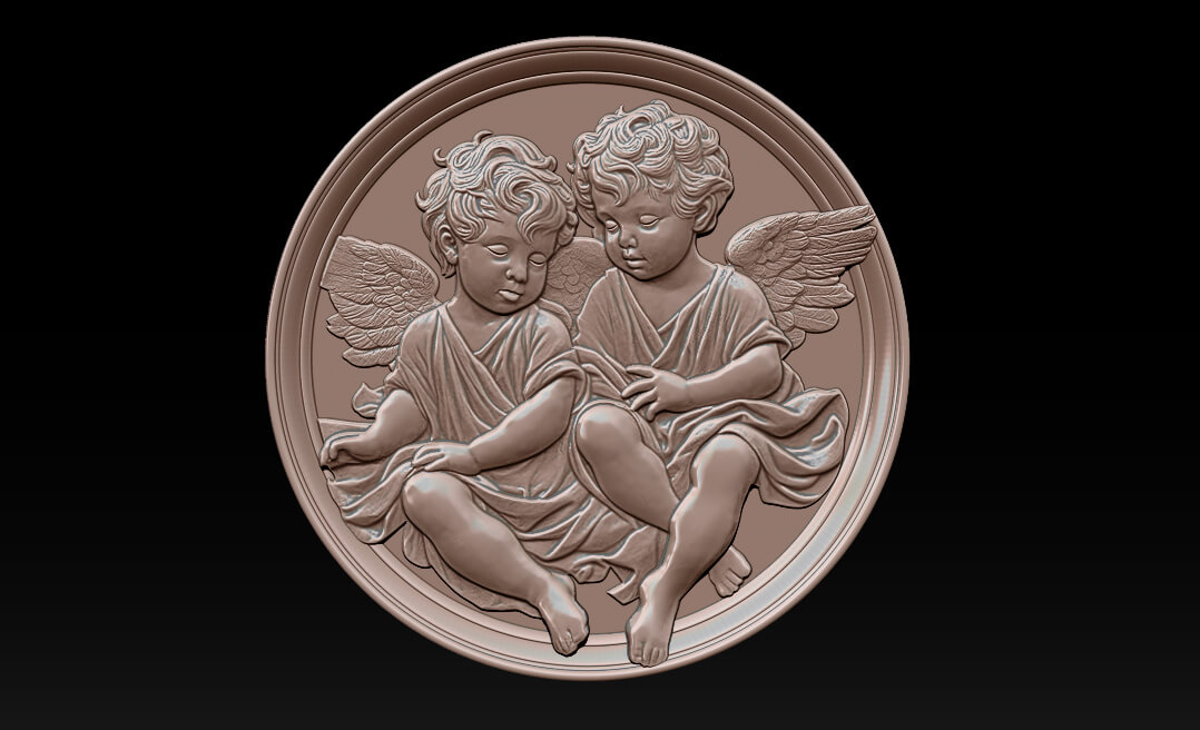 Relief Model of Two Little Angels - Stl by Dang nhat Tan