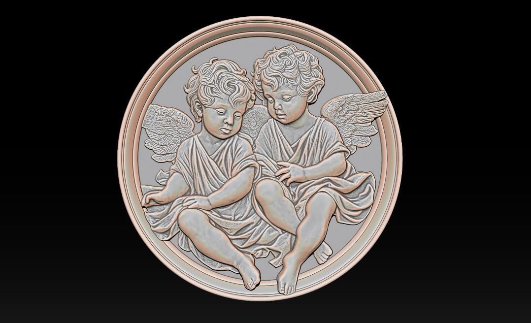 Relief Model of Two Little Angels - Stl by Dang nhat Tan