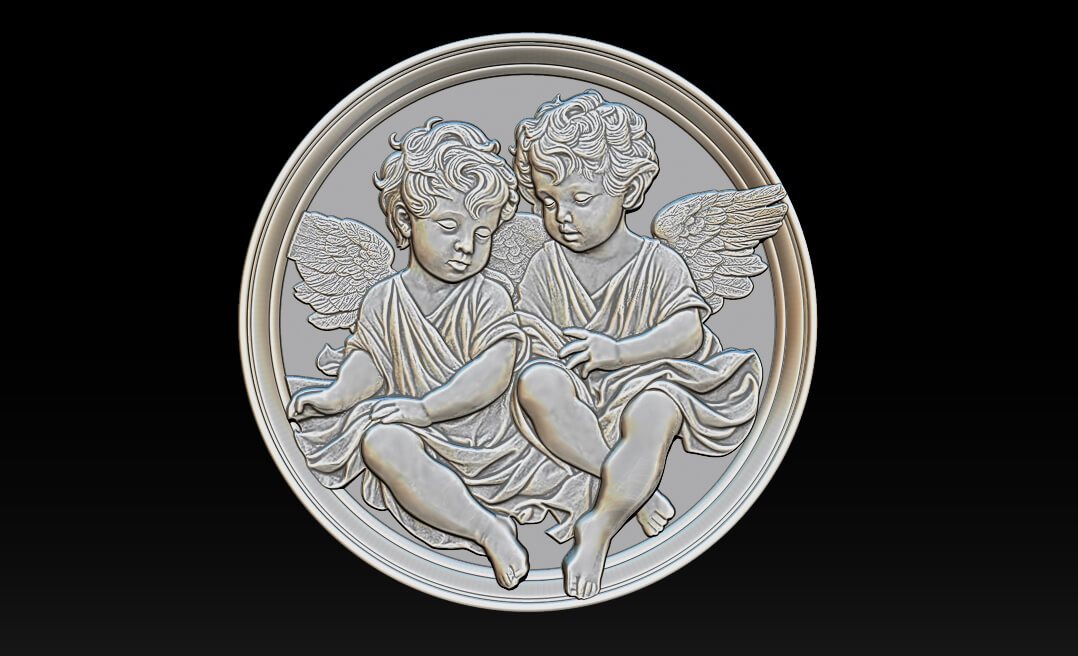 Relief Model of Two Little Angels - Stl by Dang nhat Tan