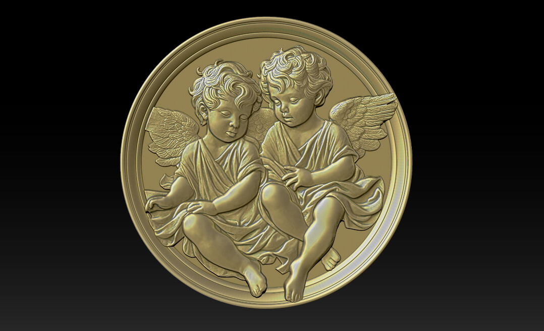 Relief Model of Two Little Angels - Stl by Dang nhat Tan