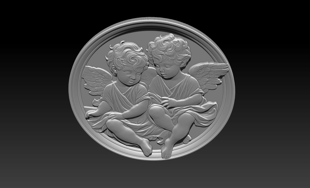 Relief Model of Two Little Angels - Stl by Dang nhat Tan