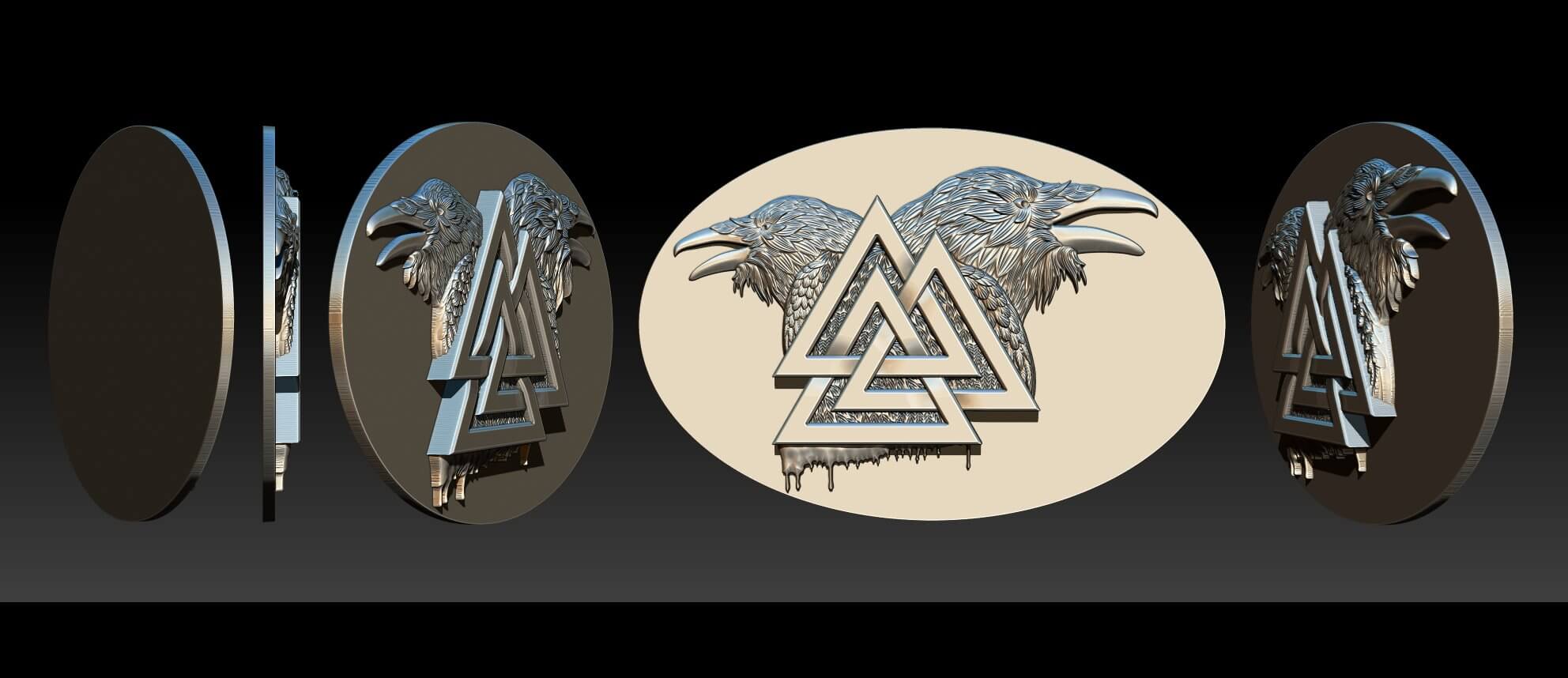Valknut Symbol and Raven Pendant - 3D Print Model by Dang nhat Tan