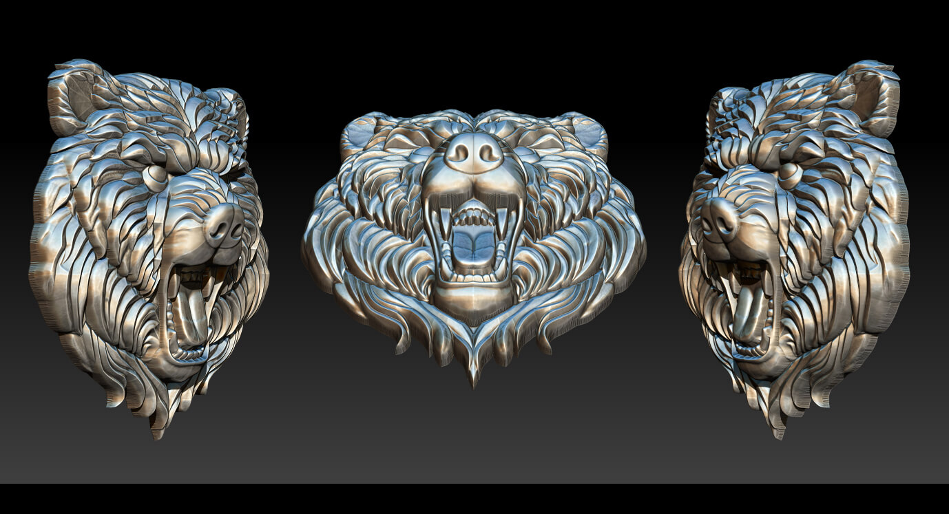 Wild Bear Head Sculpture Necklace Pendant - 3D Model by Dang nhat Tan