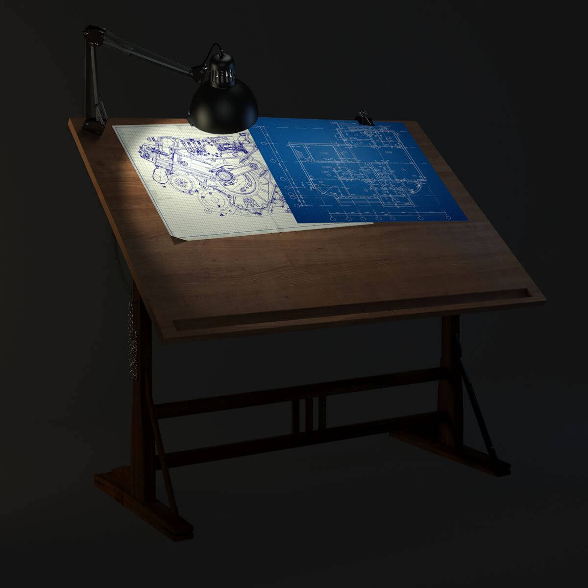 Blueprint Desk with Lamp - 3D Model by Daniel Mikulik