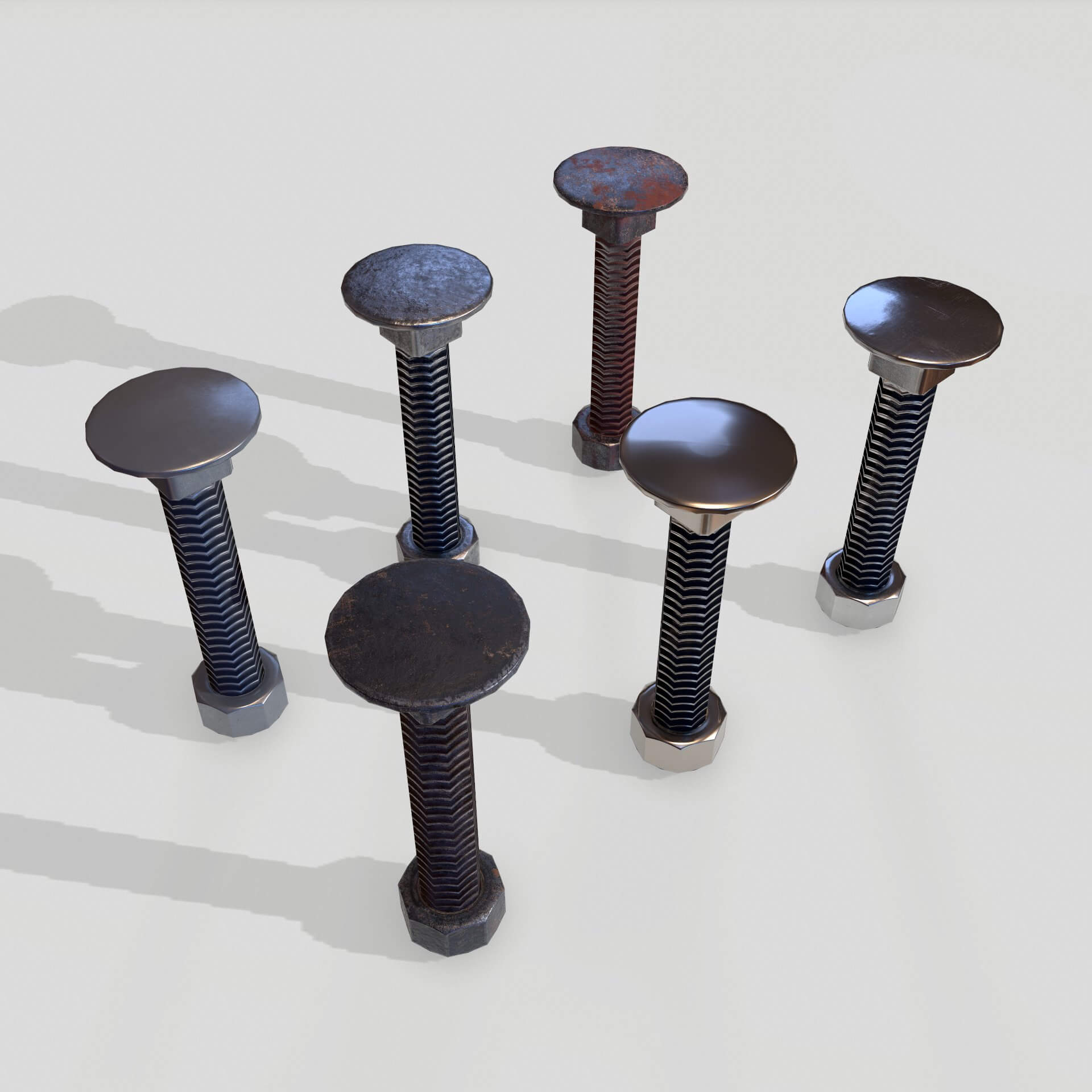 Flat Head Bolt & Nut PBR 6 PACK - 3D Model by Daniel Mikulik