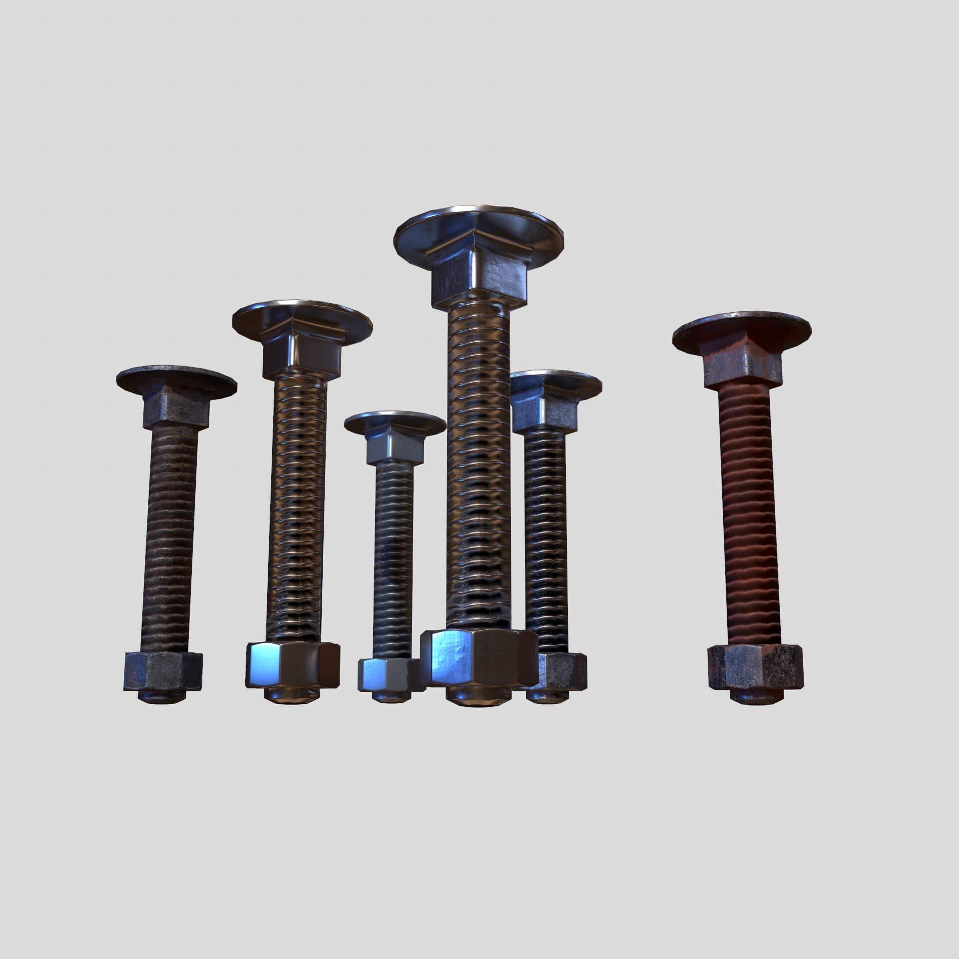 Flat Head Bolt & Nut PBR 6 PACK - 3D Model by Daniel Mikulik