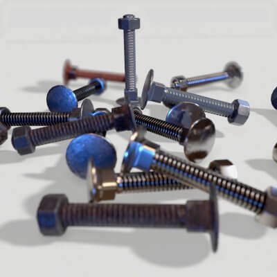 Flat Head Bolt & Nut PBR 6 PACK - 3D Model by Daniel Mikulik