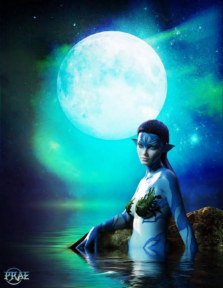 Moon Bathing 3D Render, Digital Art by DarkPathos
