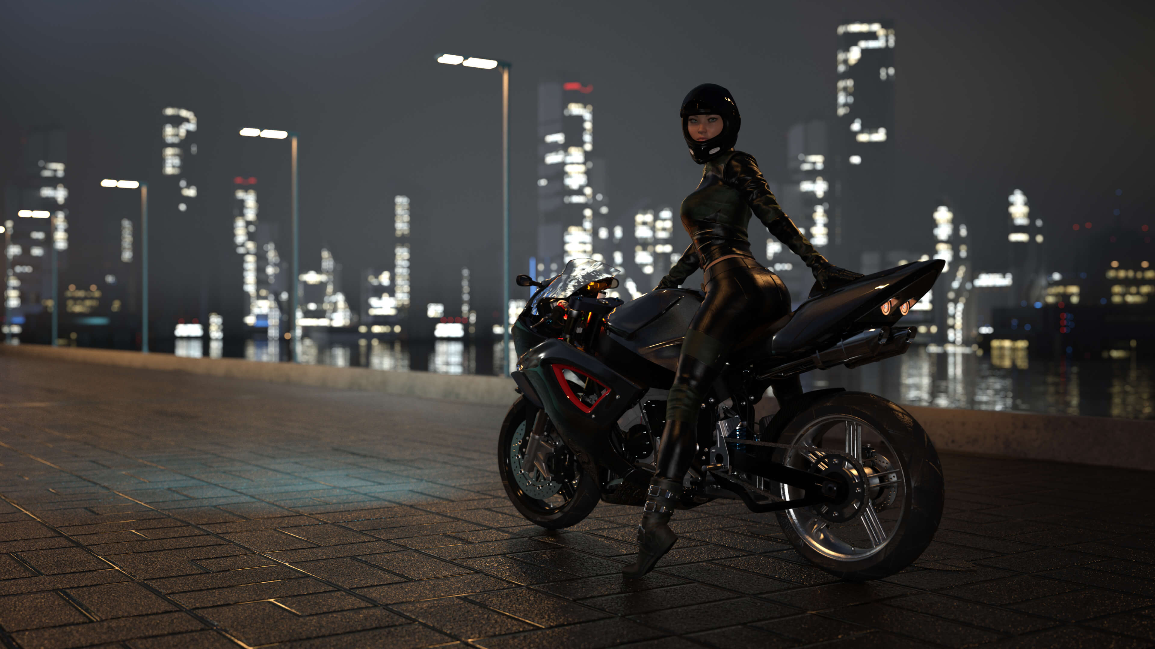 Night Rider 3D Render, Digital Art by DarthBruno