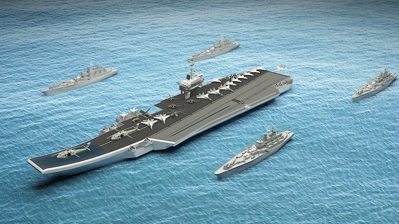 Aircraft Carrier with Battleship - 3D Model by davedtaylor