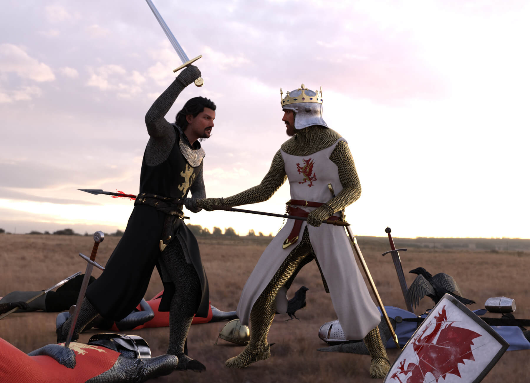 Arthur and Mordred 3D Render, Digital Art by dazinbane