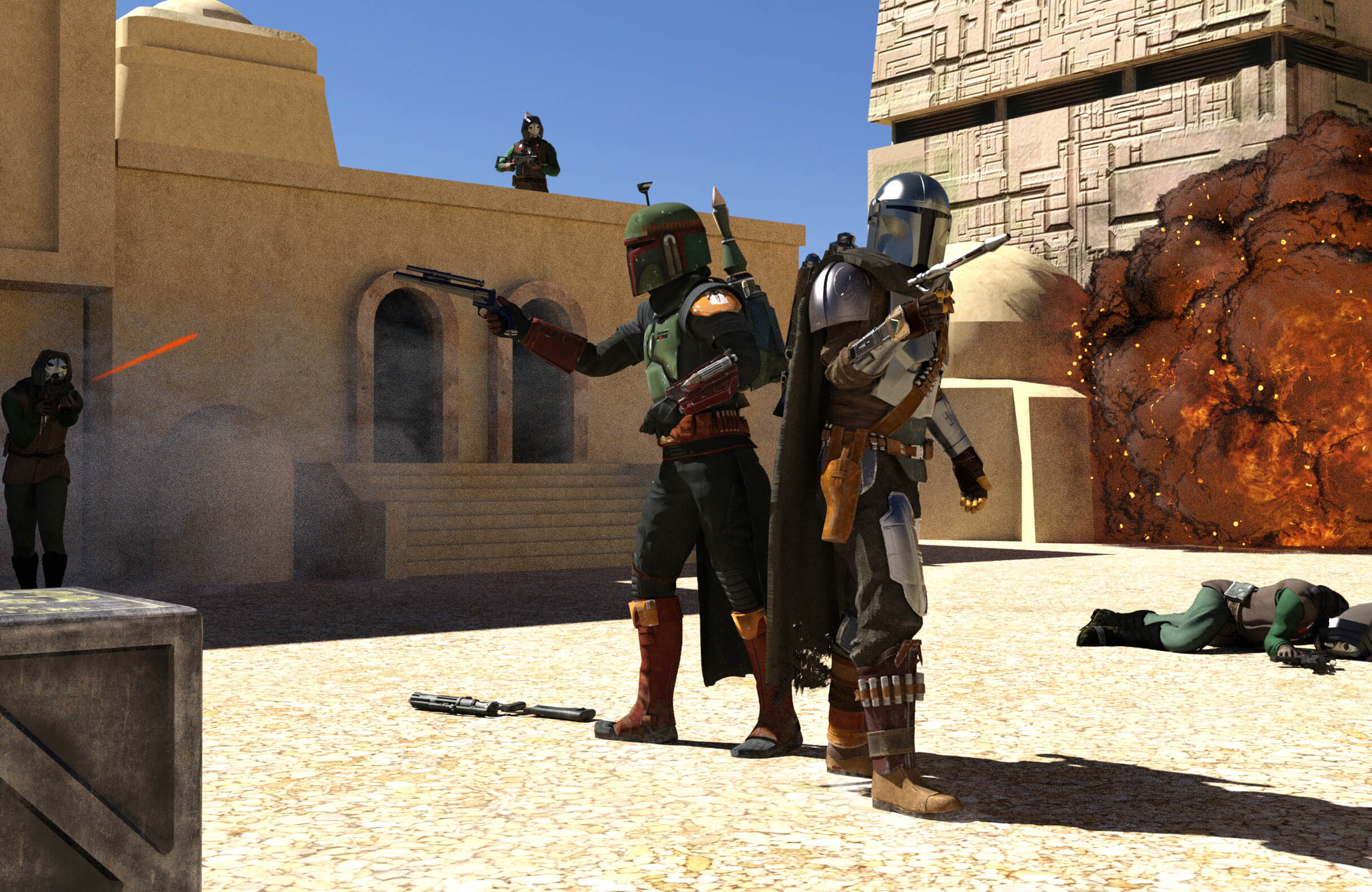 Boba and Mando 3D Render, Digital Art by dazinbane