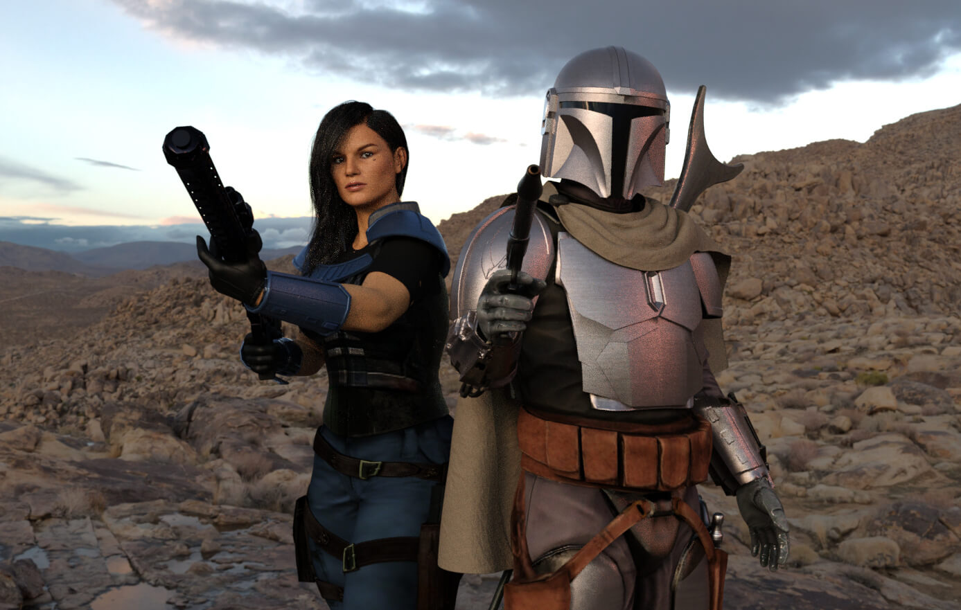 Cara Dune and Mando fight 3D Render, Digital Art by dazinbane