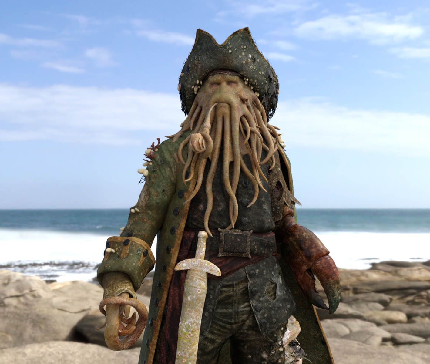 Davy Jones and Jack Sparrow. 3D Render, Digital Art by dazinbane