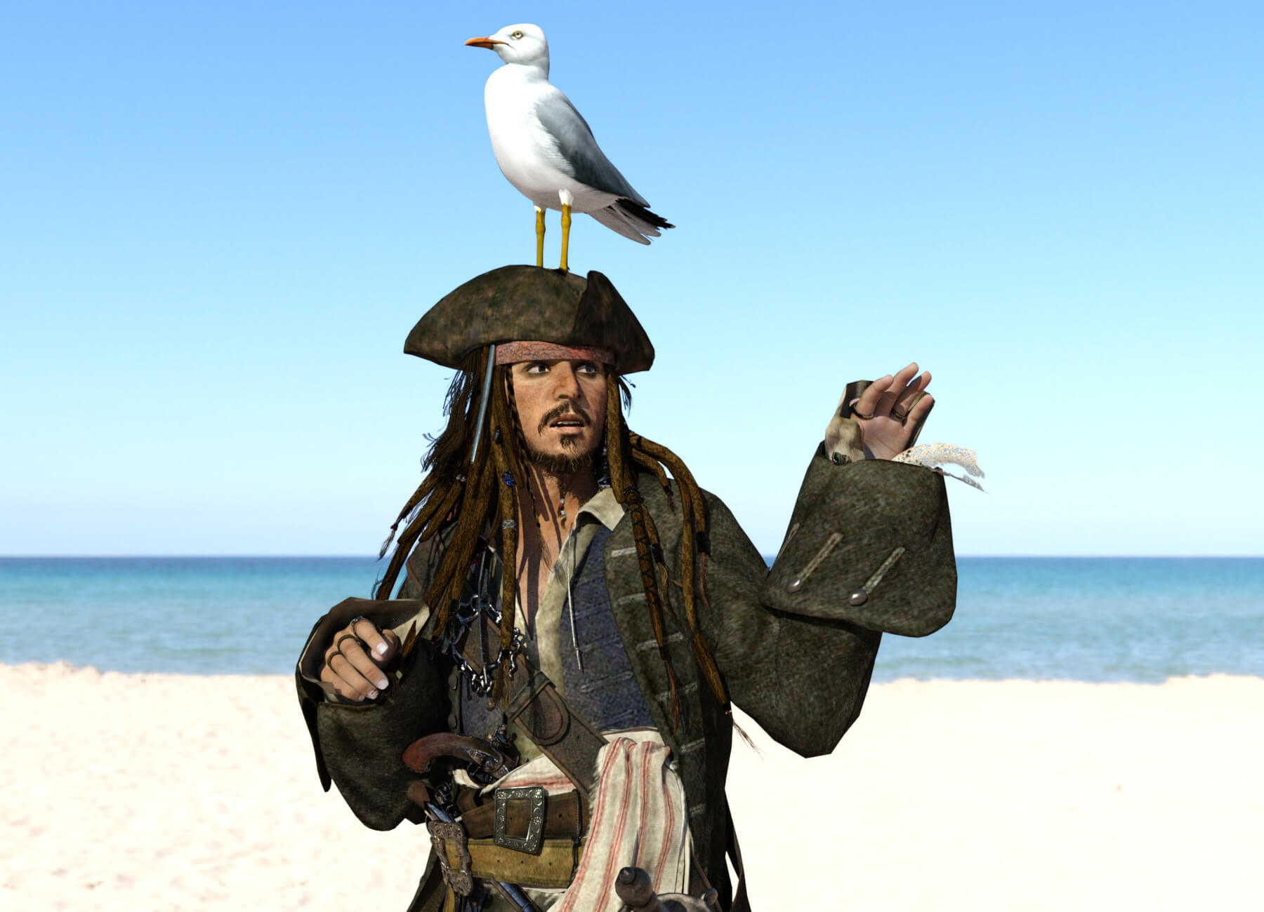 Davy Jones and Jack Sparrow. 3D Render, Digital Art by dazinbane