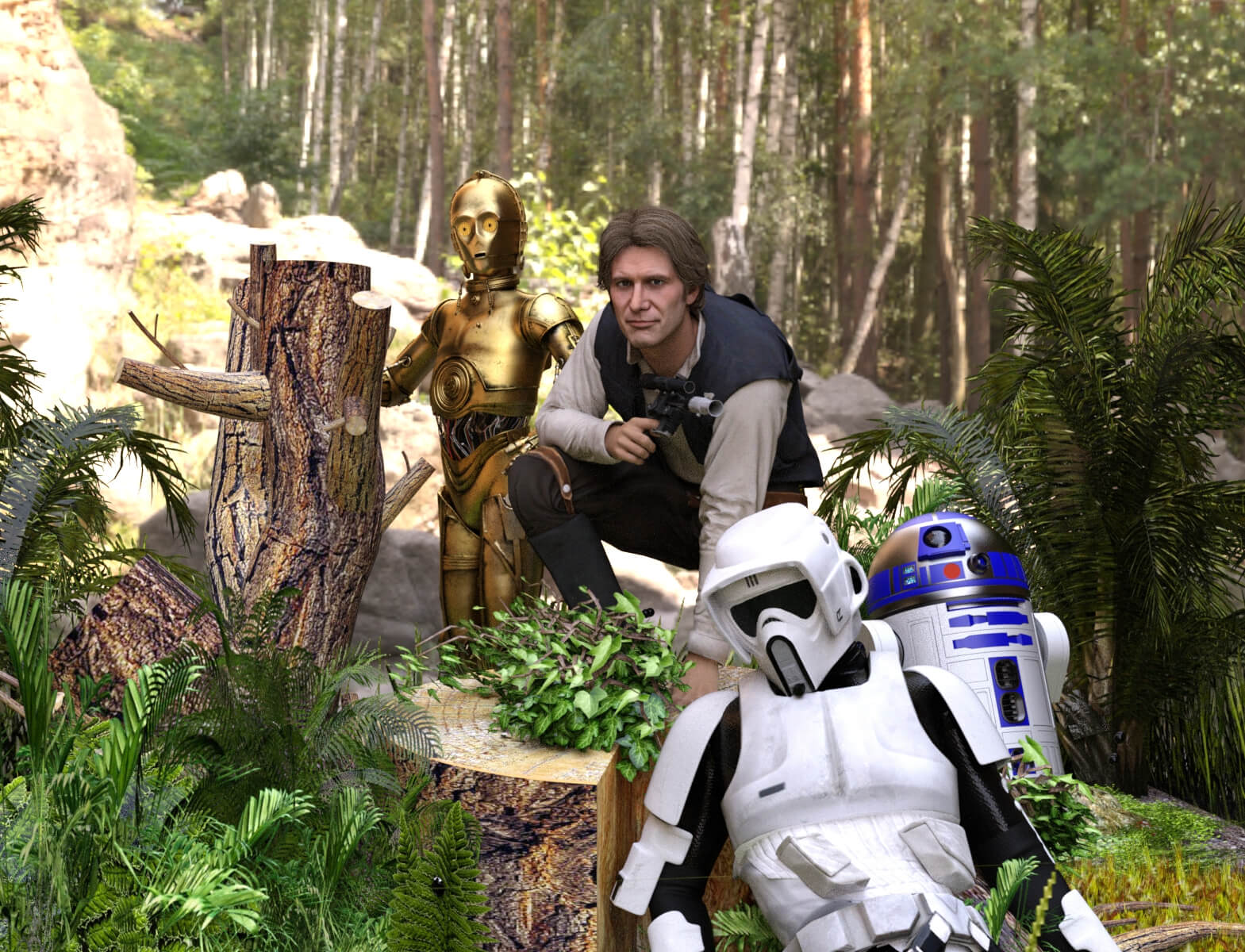 Han Solo on Endor 3D Render, Digital Art by dazinbane