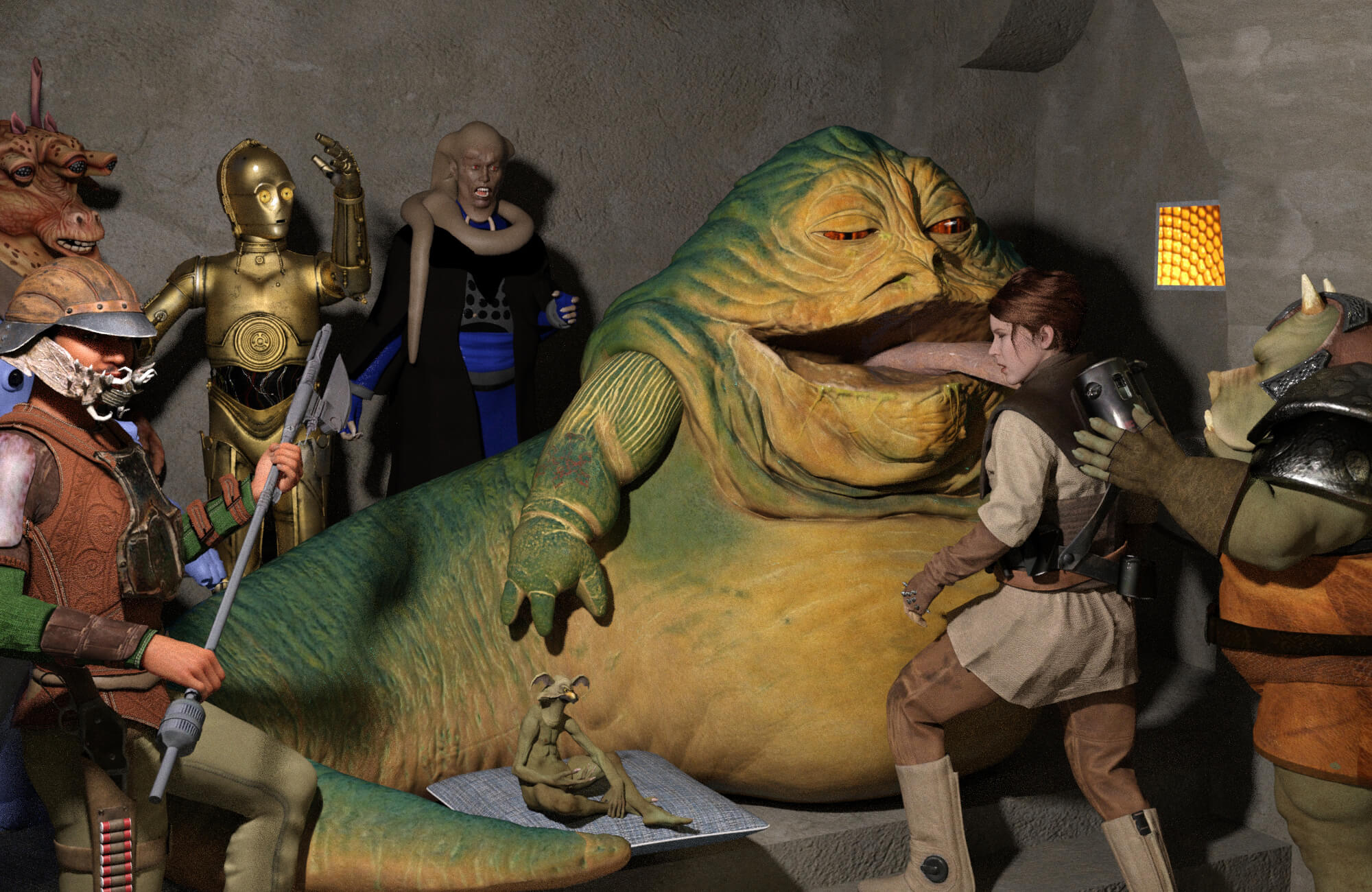 Jabba and Leia 3D Render, Digital Art by dazinbane