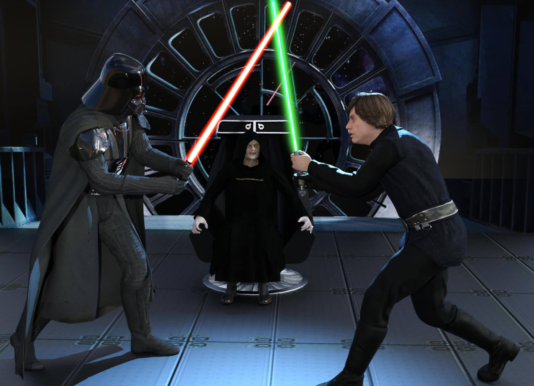 Luke and Vader 3D Render, Digital Art by dazinbane