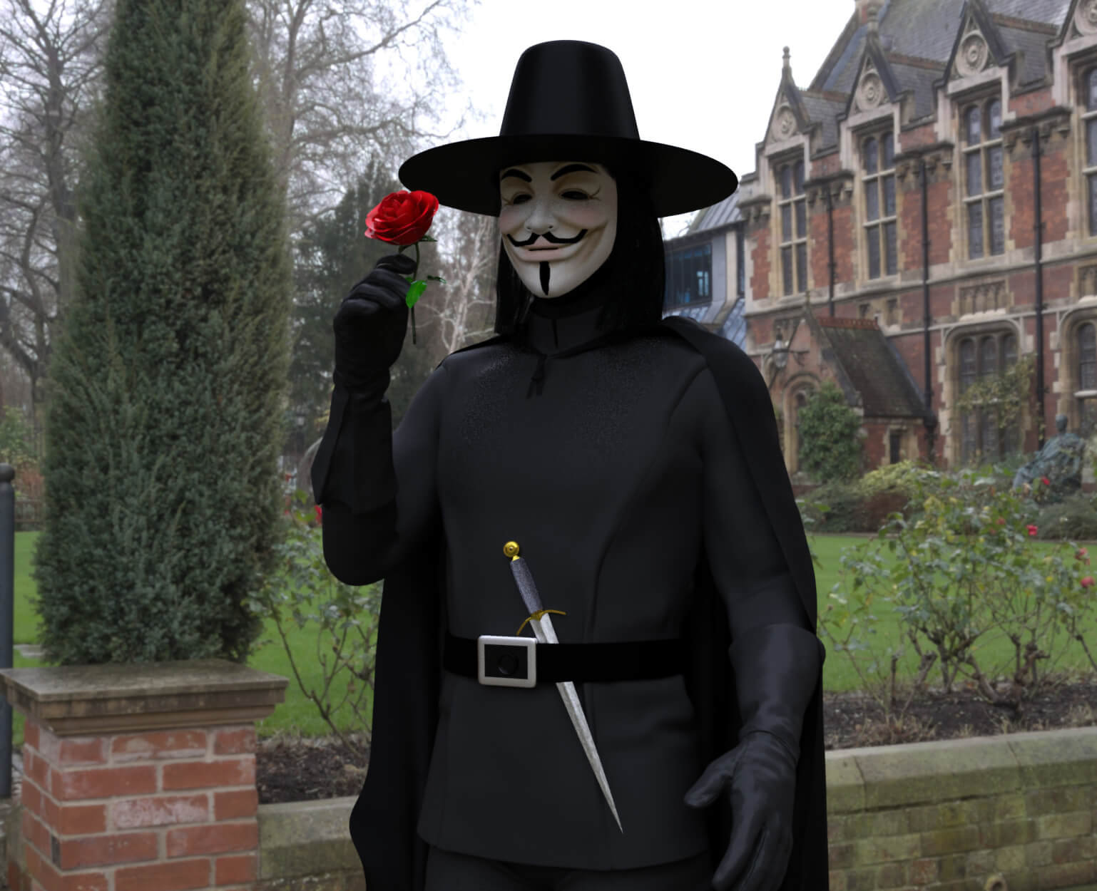 V for Vendetta 3D Render, Digital Art by dazinbane