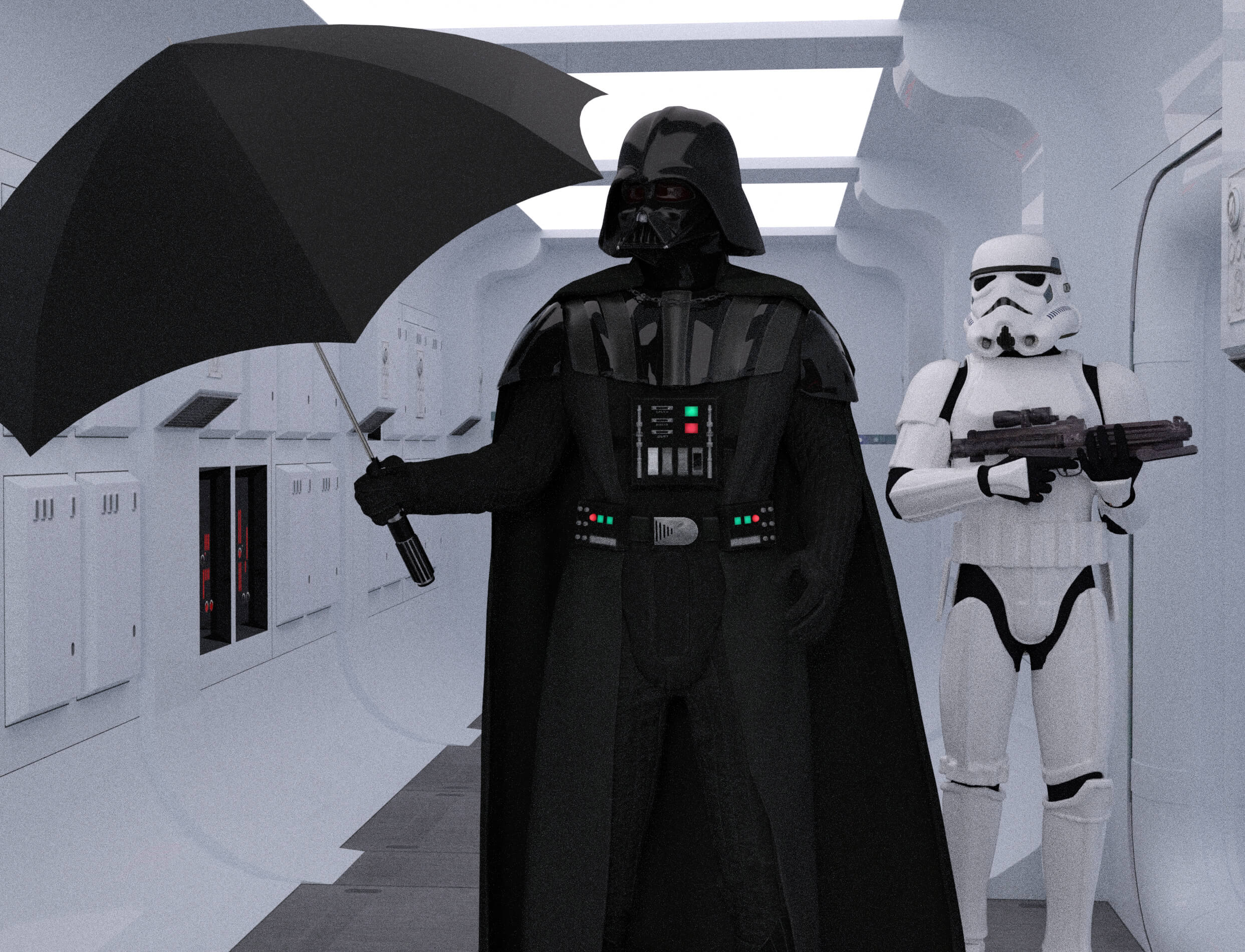 Vader with brolly 3D Render, Digital Art by dazinbane