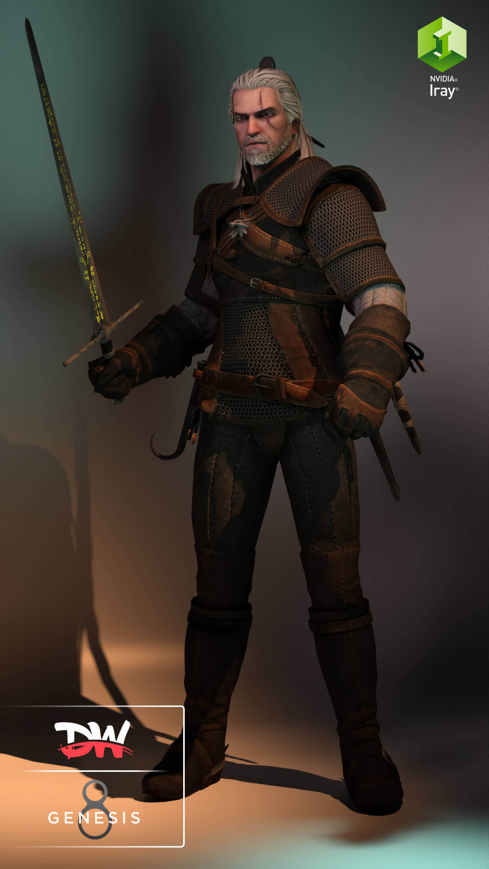 The Witcher 3 Wild Hunt Geralt of Rivia DAZ G8M 3D Render