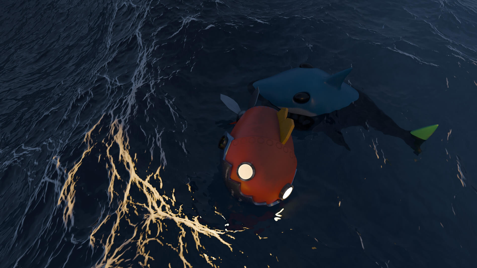 Fish Sub and Shark by dbanuelos92 | RenderHub Wallpapers