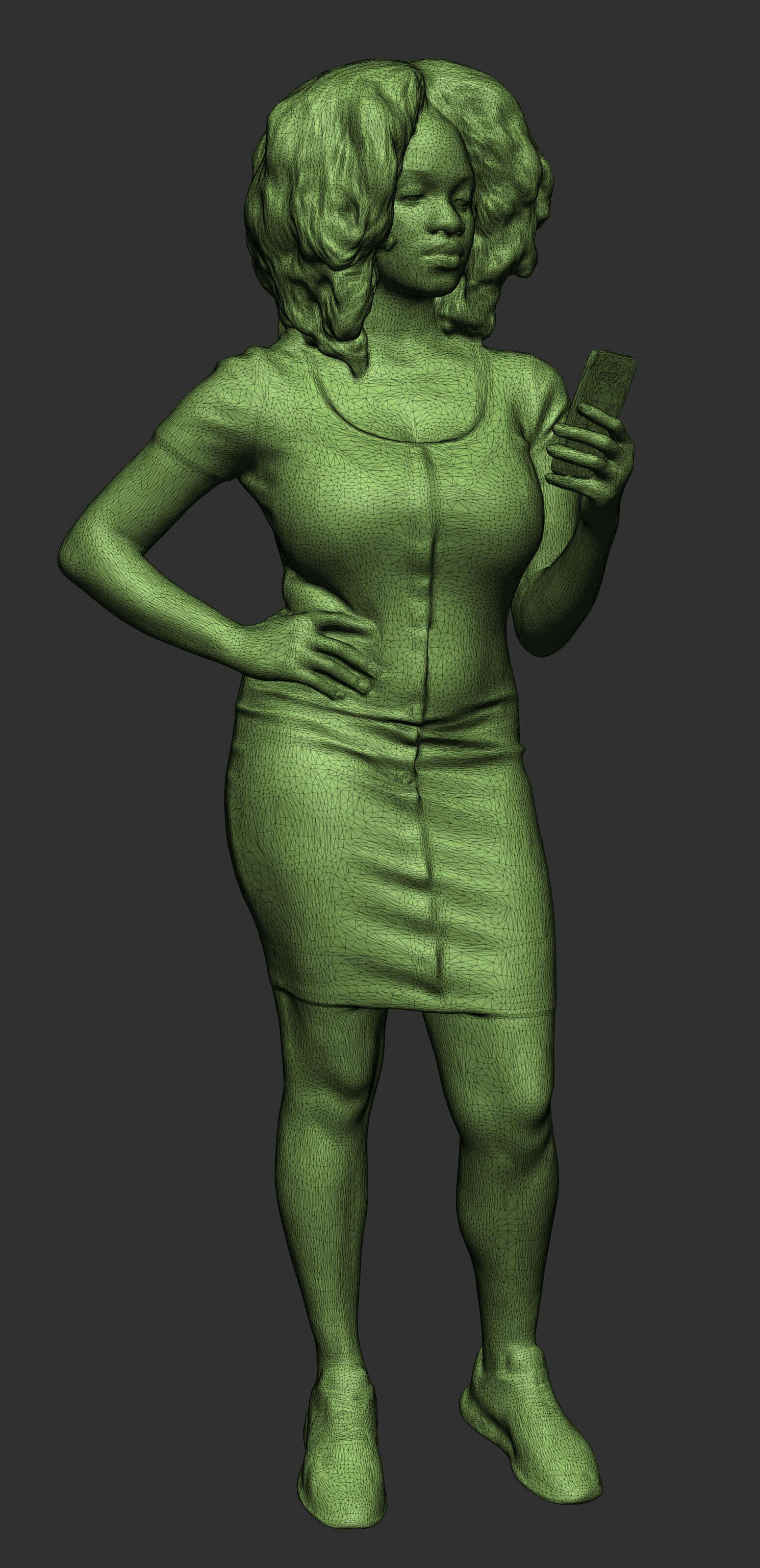 Attractive Woman In Dress Using Smartphone 381 - 3D Model by deep3dstudio