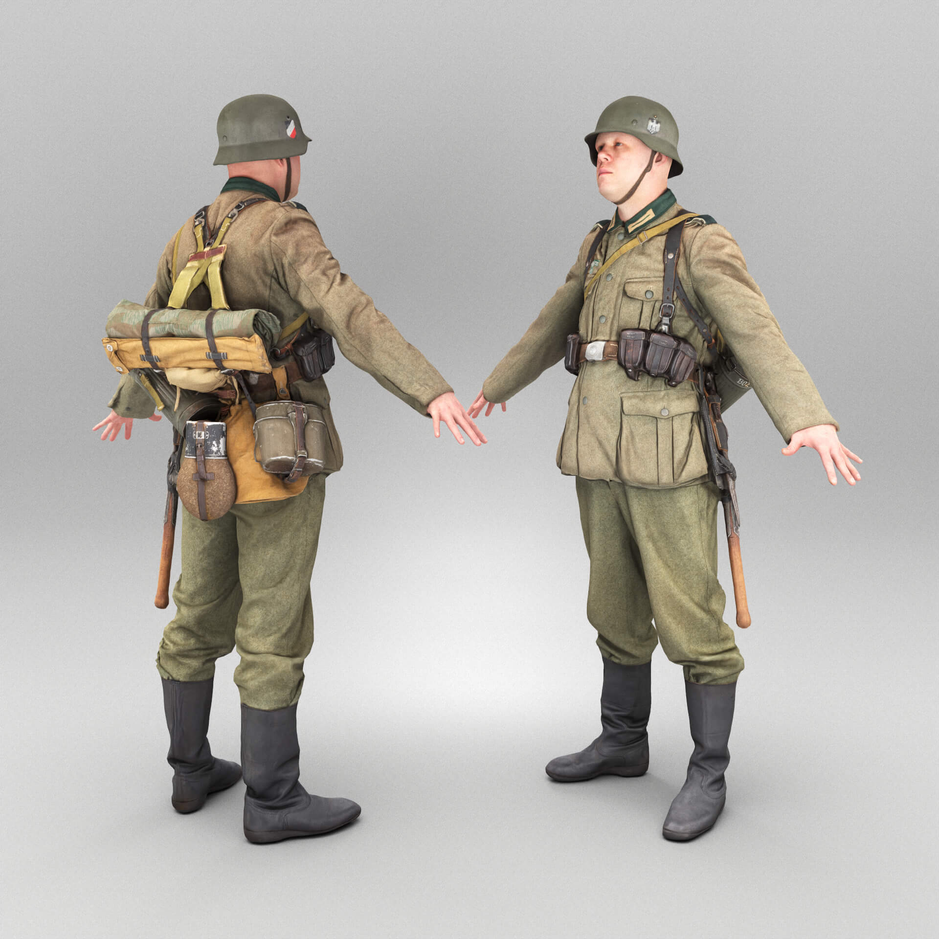 Fully Armored Wehrmacht Soldier in A-Pose 438 3D Model by deep3dstudio
