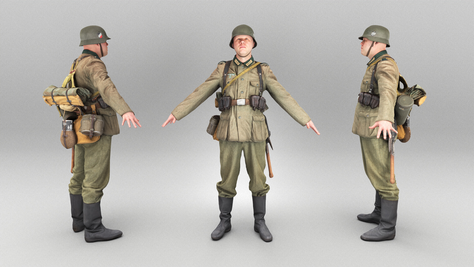 Fully Armored Wehrmacht Soldier in A-Pose 438 3D Model by deep3dstudio