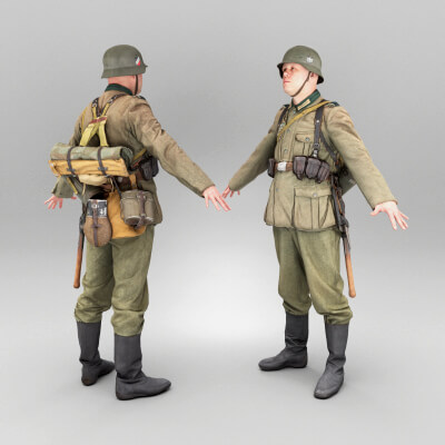 Fully Armored Wehrmacht Soldier in A-Pose 438 3D Model by deep3dstudio