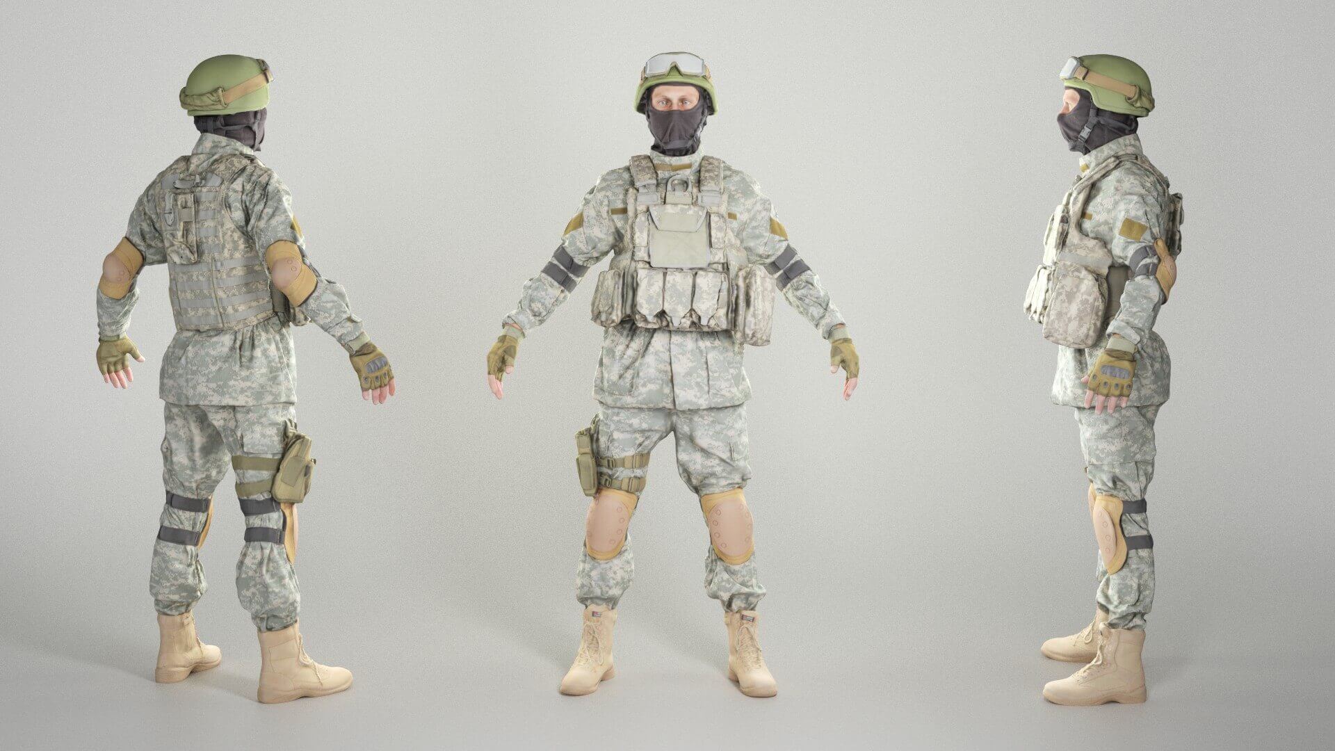 Fully Equipped American Soldier in A-Pose 317 3D Model by deep3dstudio