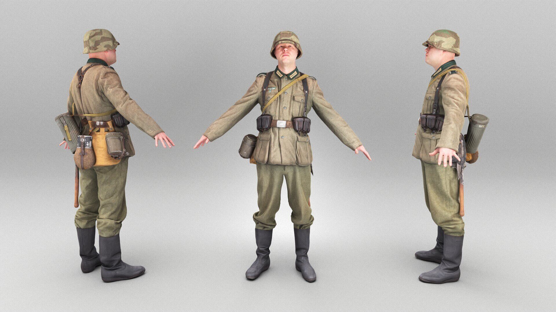 German Wehrmacht Soldier In Full Gear 383 - 3D Model by deep3dstudio