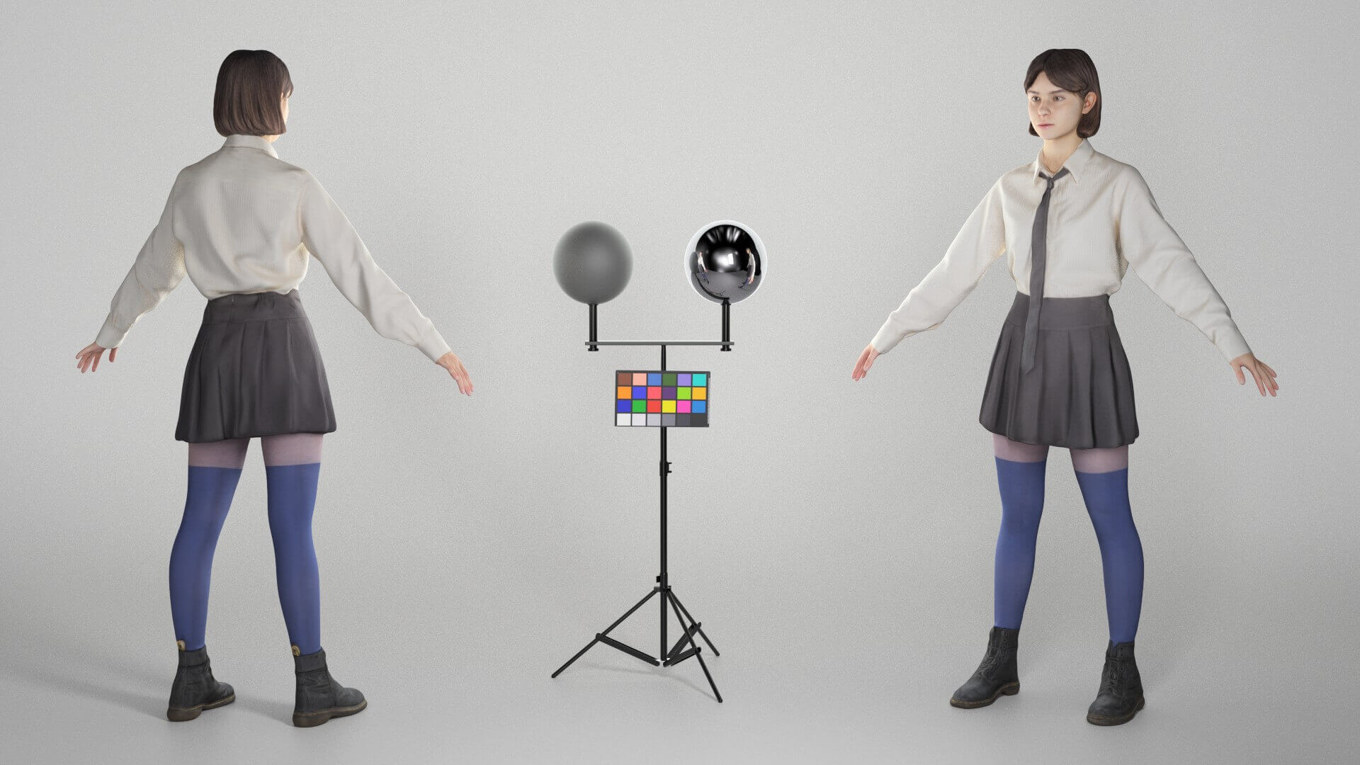 Girl In School Uniform In A-Pose 295 3D Model by deep3dstudio
