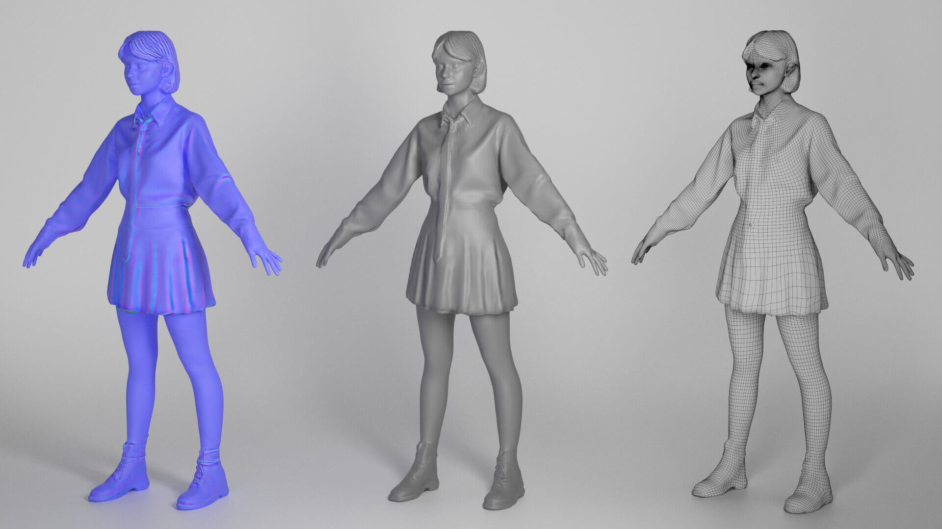 Girl In School Uniform In A-Pose 295 3D Model by deep3dstudio