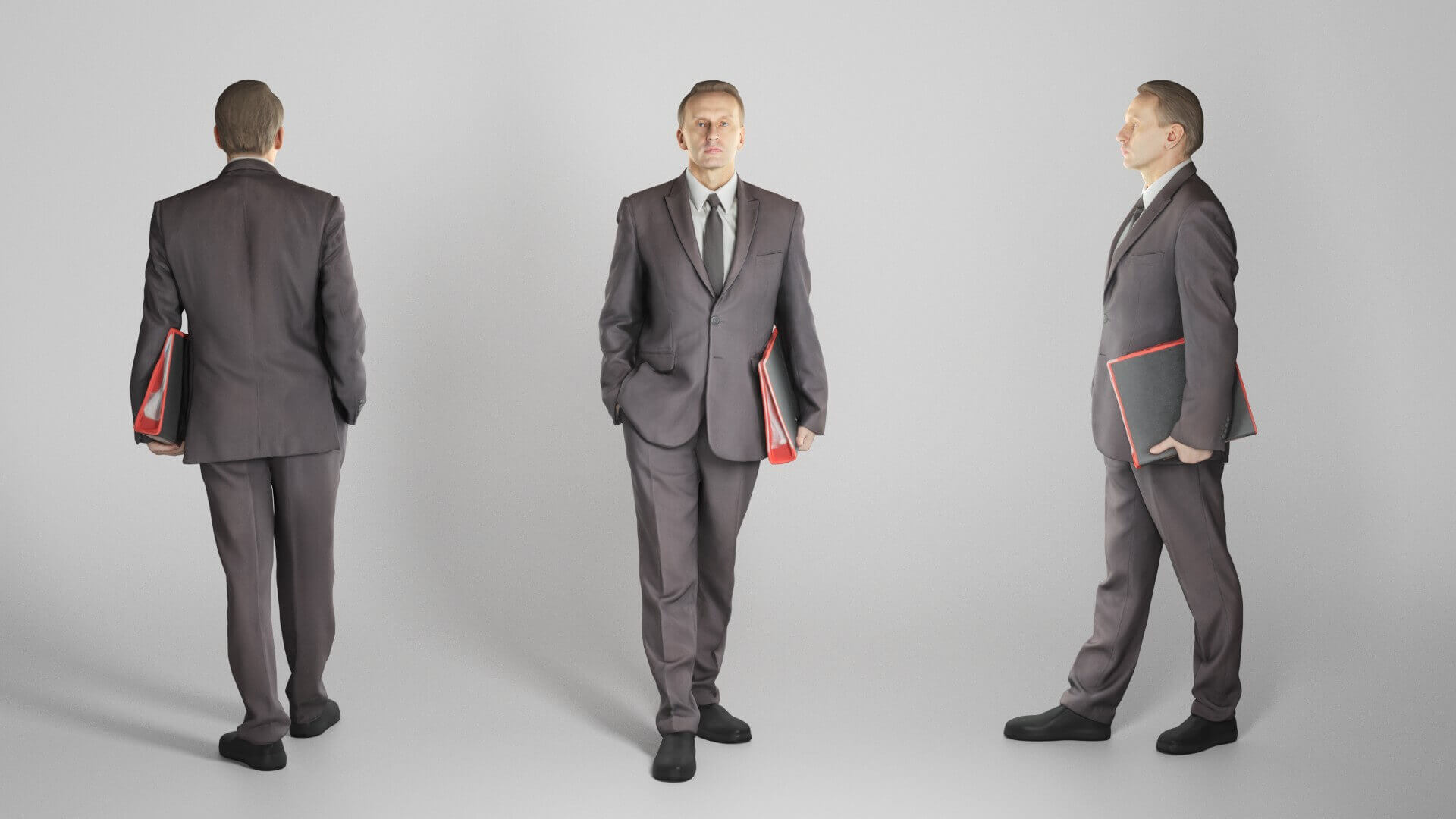 Man In Black Suit Walking With Folder 301 - 3D Model by deep3dstudio