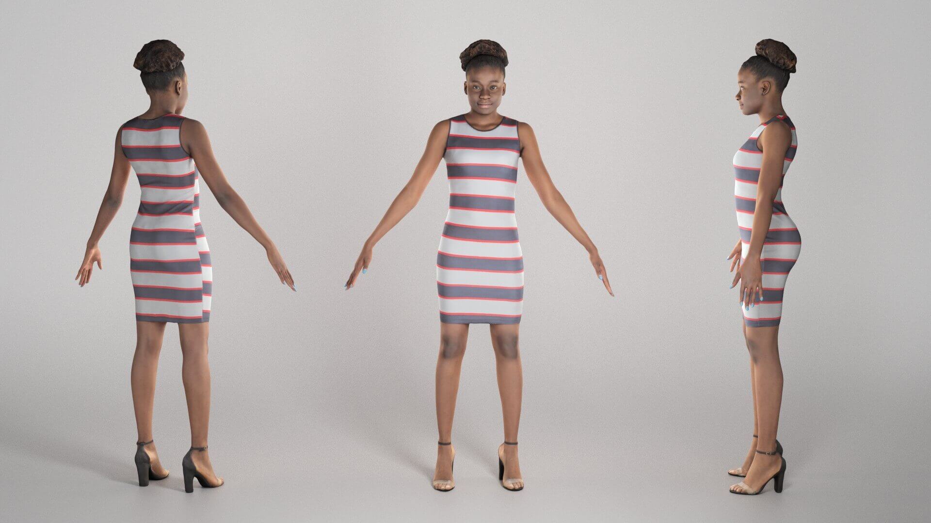 Pretty Woman In Striped Dress Ready For Animation 284 - 3D Model by ...