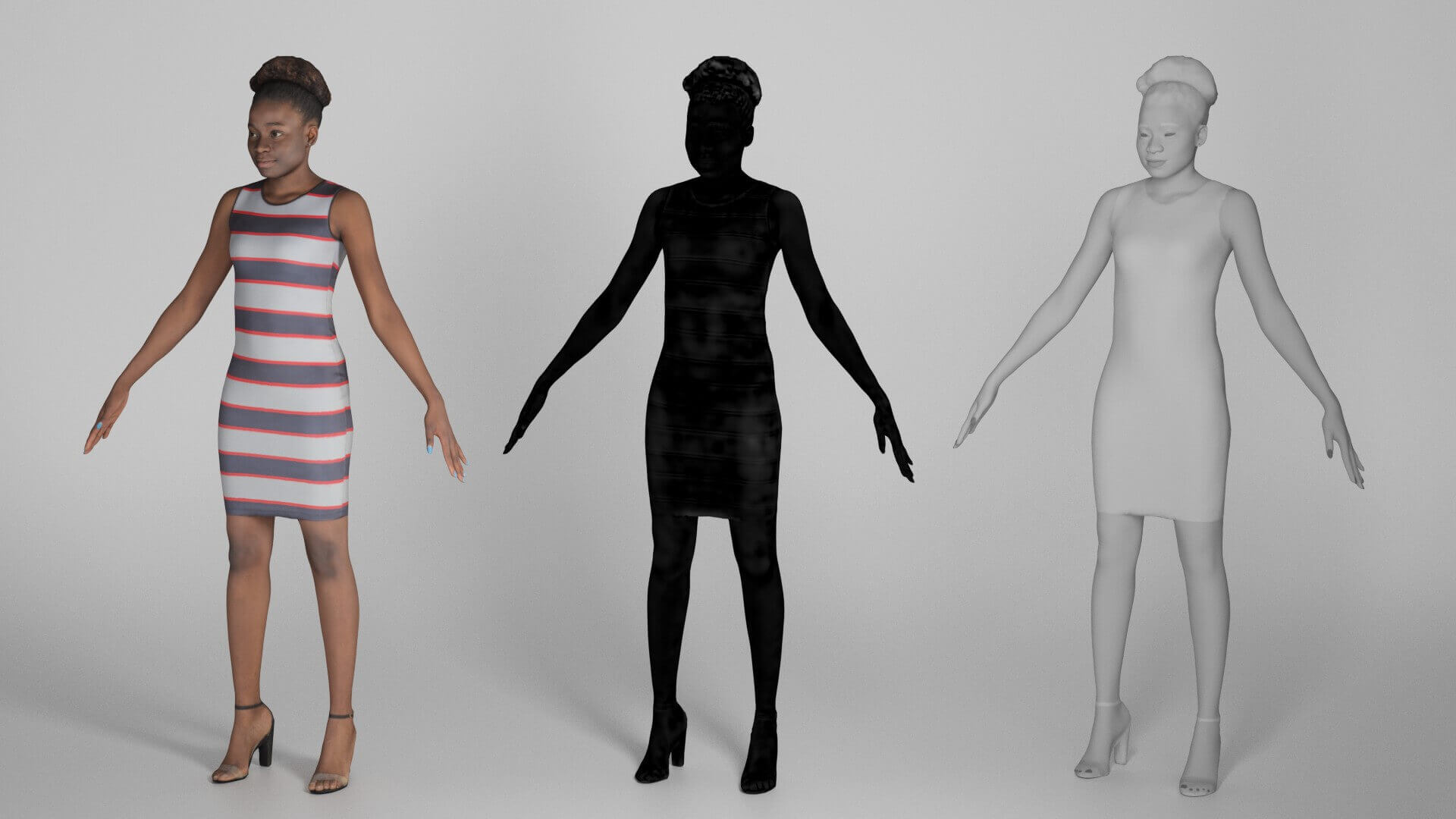 Pretty Woman In Striped Dress Ready For Animation 284 - 3D Model by ...