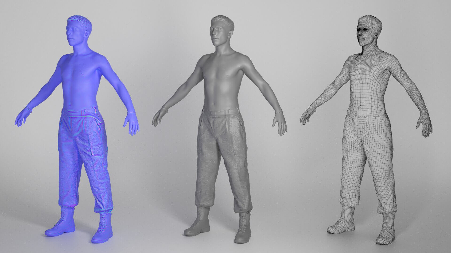 Shirtless Soldier Ready For Animation 322 - 3D Model by deep3dstudio