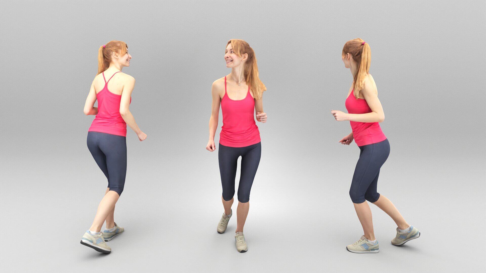 Smiling Young Woman Running 371 - 3D Model by deep3dstudio