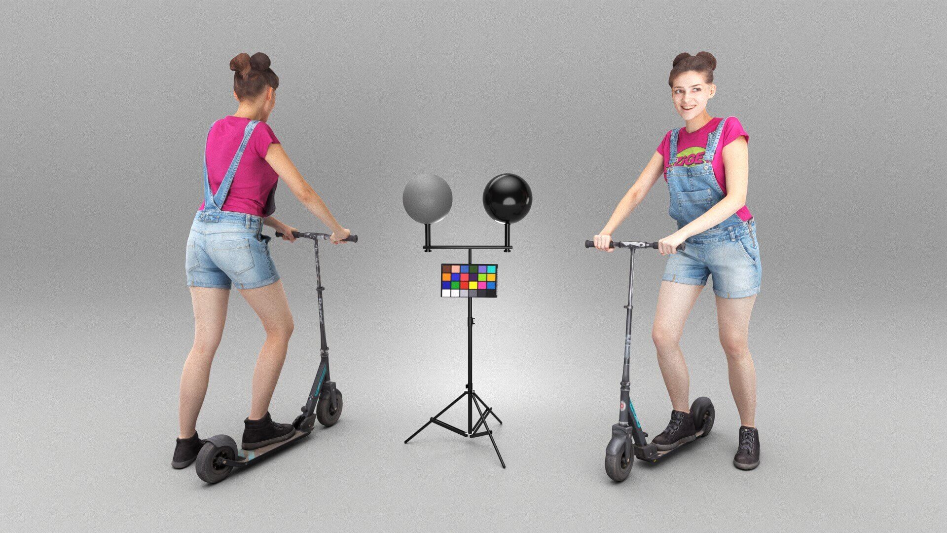 Smiling Young Woman with Scooter 360 - 3D Model by deep3dstudio