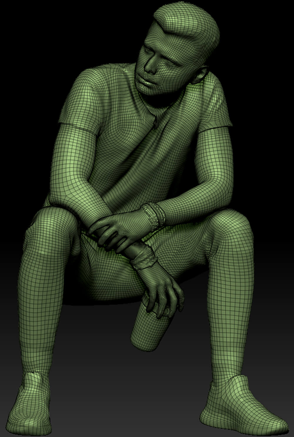 Sporty Man Sitting and Holding Water Bottle 427 - 3D Model by deep3dstudio