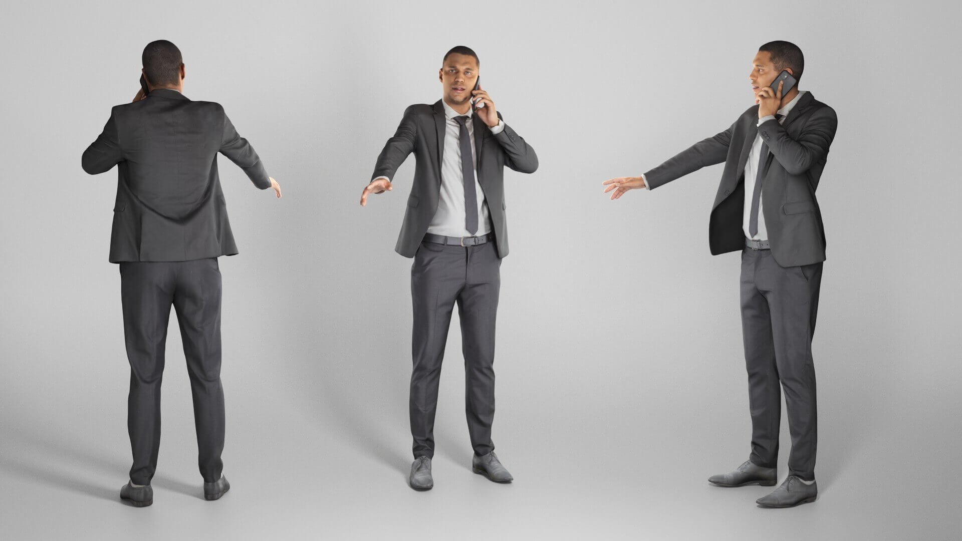 Young Man In Black Suit Talking On Mobile Phone 257 - 3D Model by ...