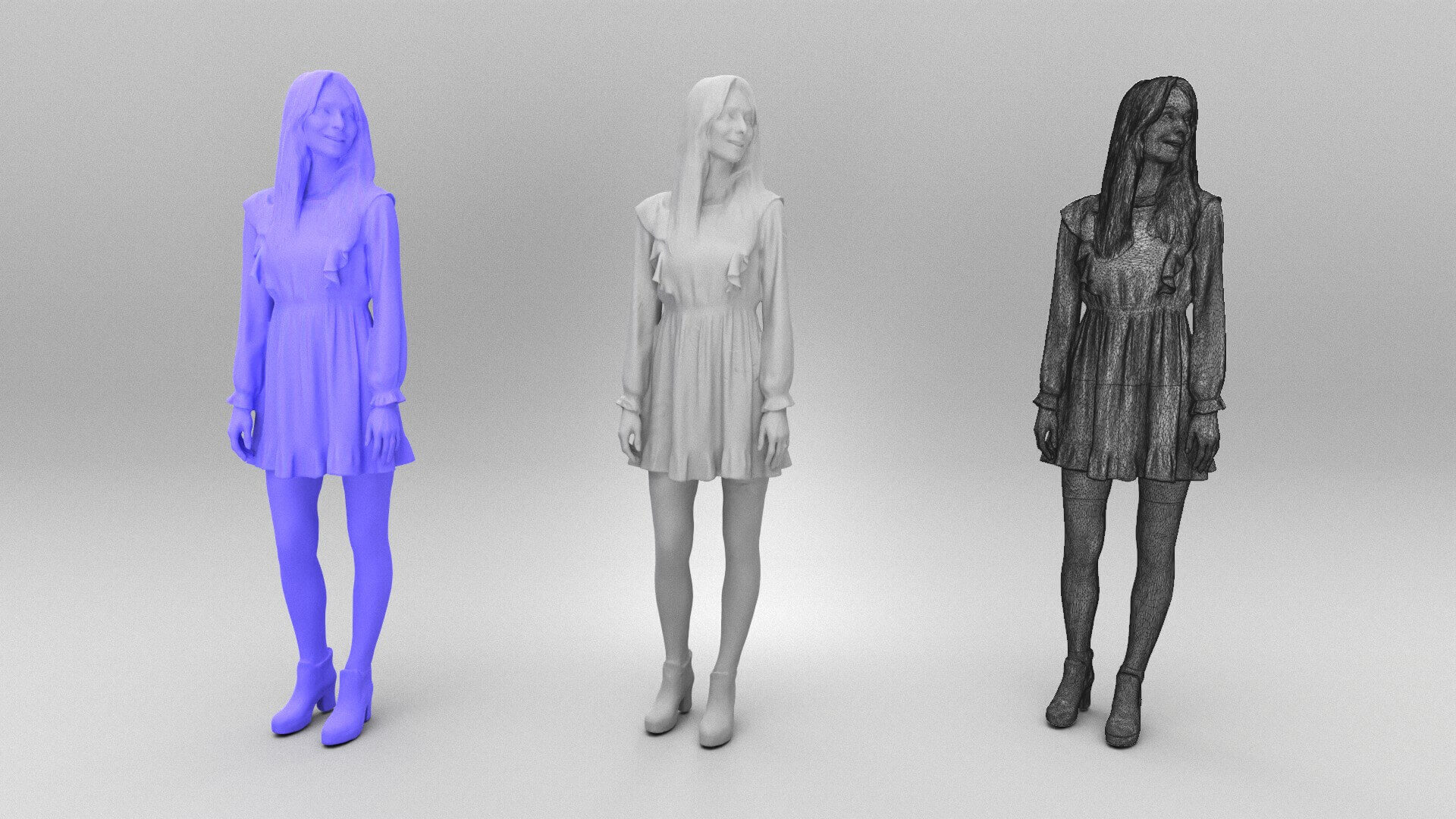 Young Woman in Floral Dress 330 - 3D Model by deep3dstudio