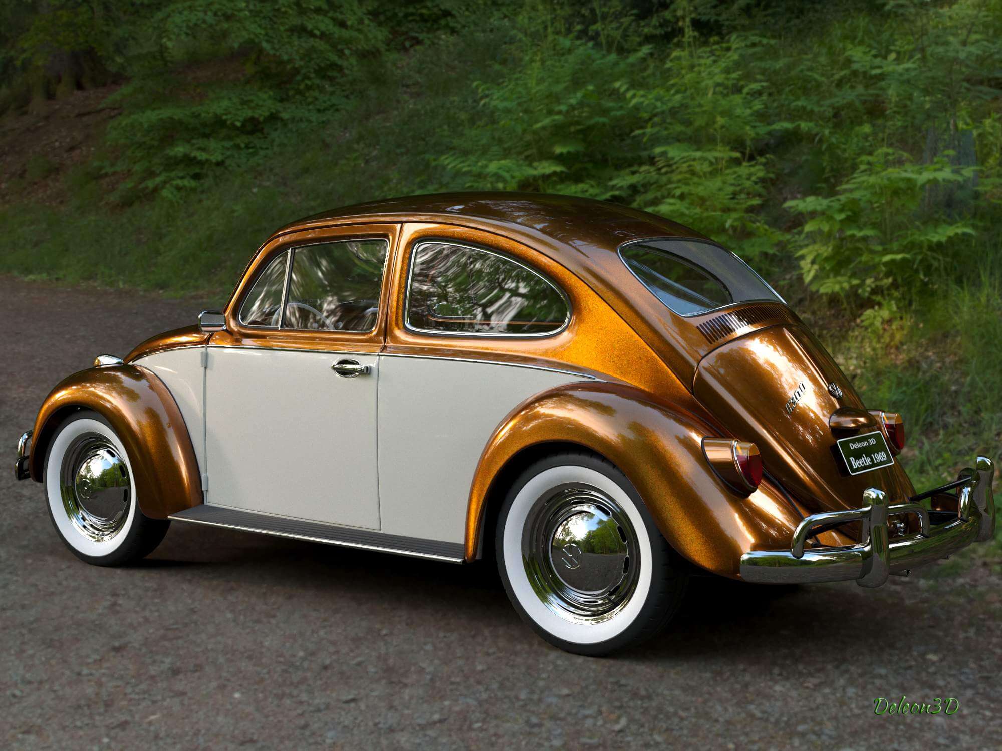 Golden VW Beetle Fusca 1969 - 3D Model by deleon3d