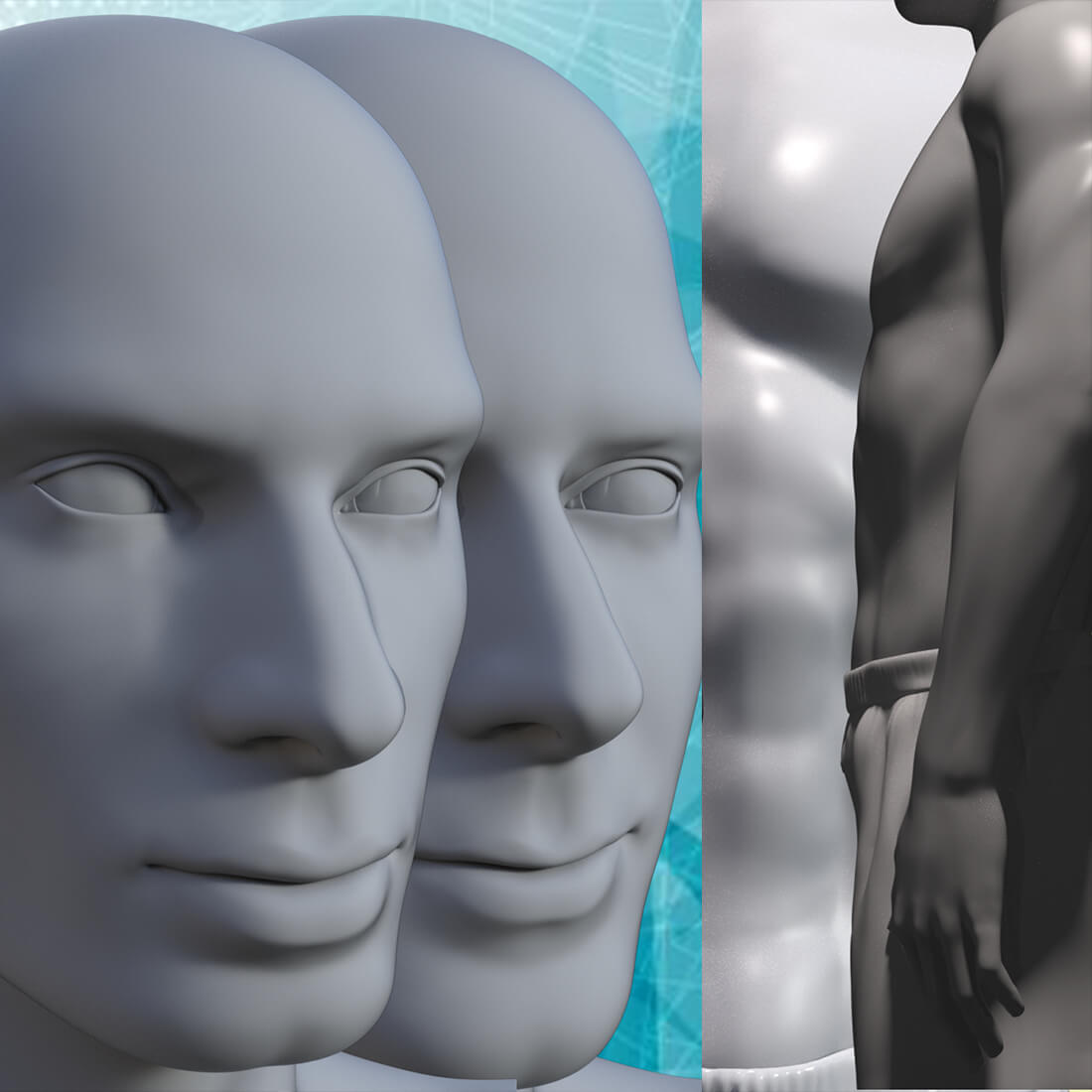 LT G9 Heads and Bodies Vol 1 Base Male Wavefront OBJ Fit - 3D Model by den