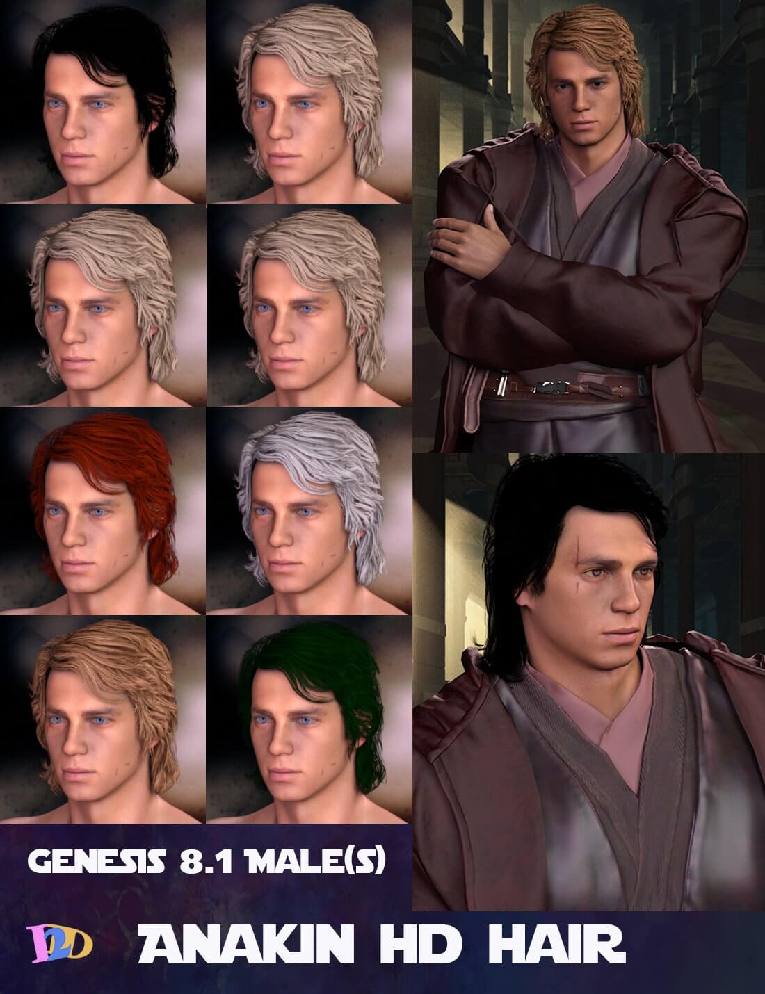 Anakin Hair HD for Genesis 8.1 Male - Daz Content by den