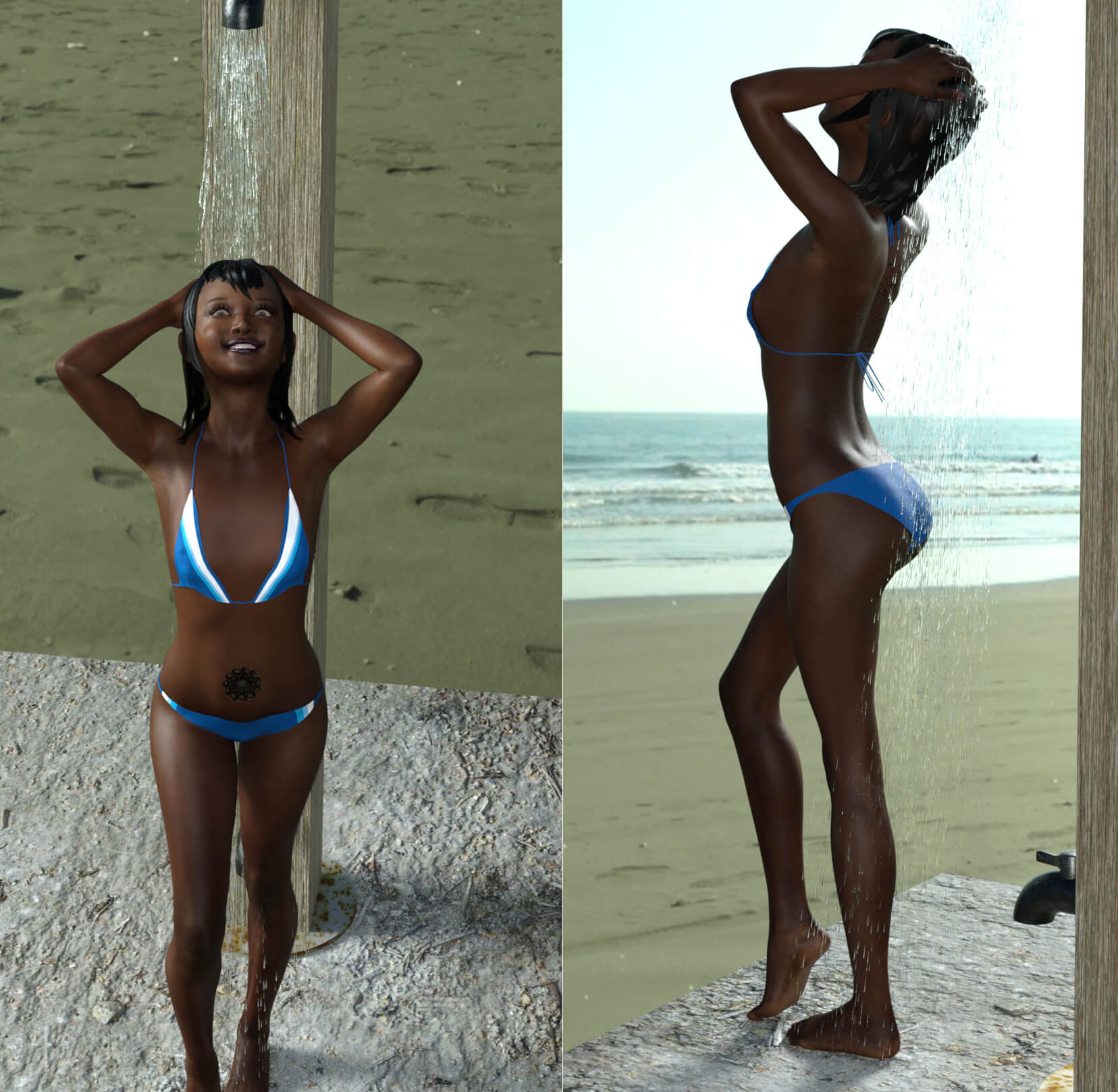 Ayaka under the beach shower 3D Render | RenderHub Gallery