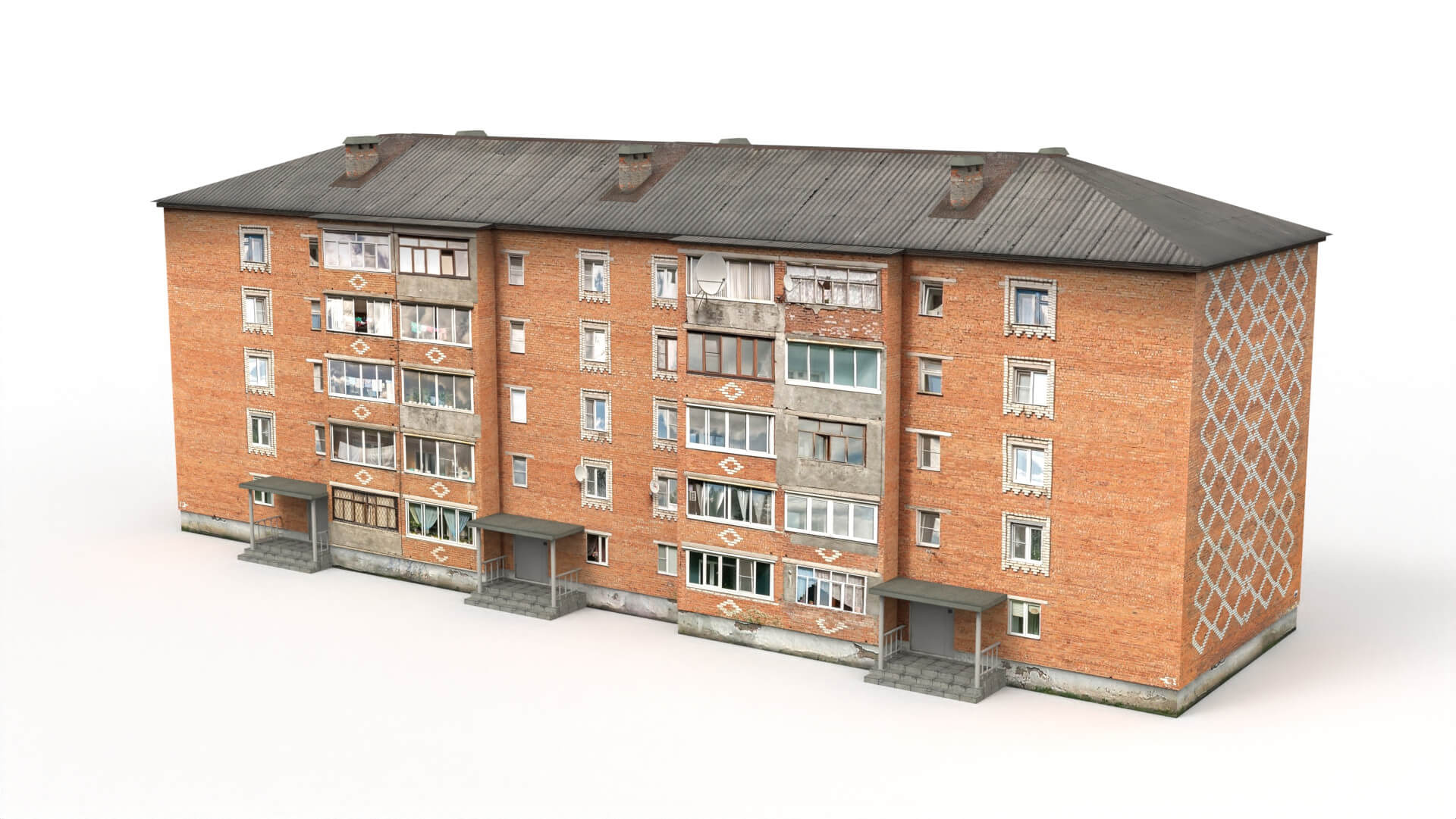 Five-storey Residential Building 3D Model by denlog