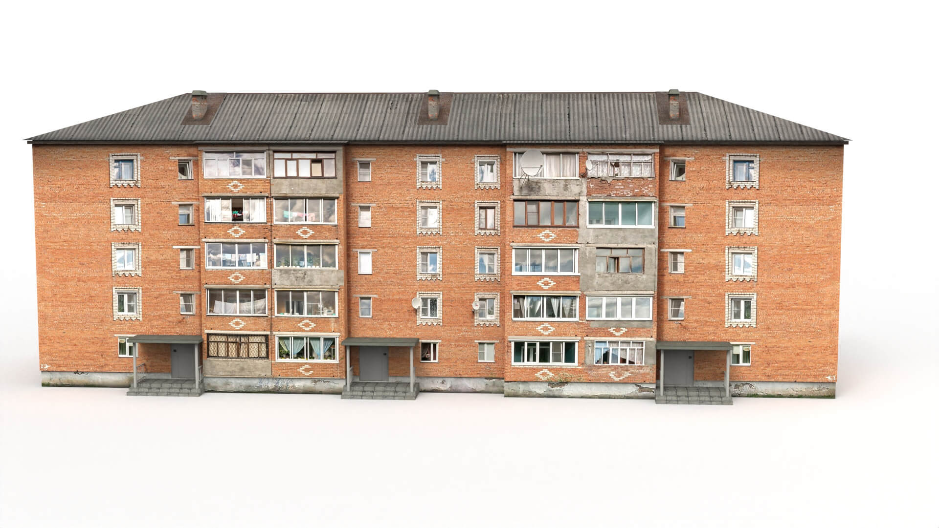 Five-storey Residential Building 3D Model by denlog