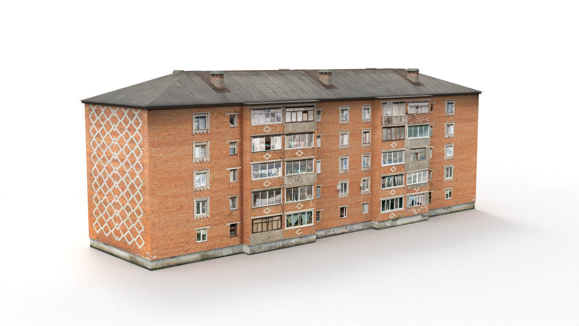 Five-storey Residential Building 3D Model by denlog